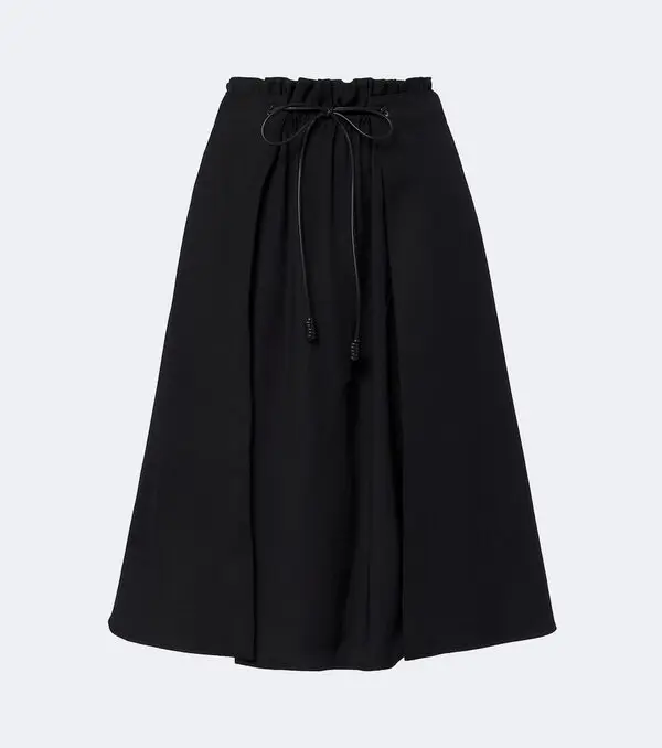 Moncler Leather-trimmed Virgin Wool Midi Skirt - Black