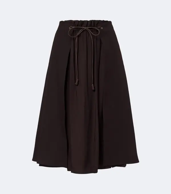 Moncler Leather-trimmed Virgin Wool Midi Skirt - Brown