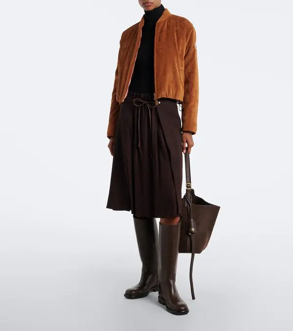Moncler Leather-trimmed Virgin Wool Midi Skirt - Brown