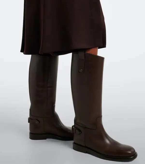 Moncler Leather-trimmed Virgin Wool Midi Skirt - Brown