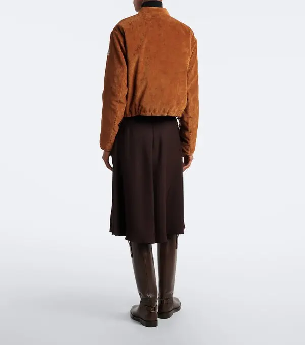 Moncler Leather-trimmed Virgin Wool Midi Skirt - Brown