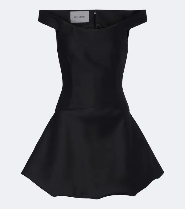 Balenciaga Off-shoulder Wool And Silk Corset Dress - Black