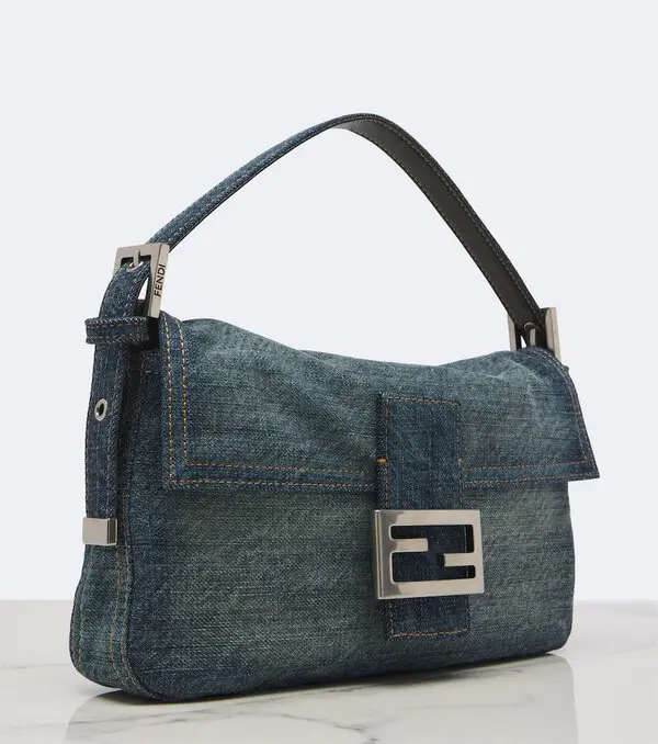 Fendi Baguette® 26424 Small Denim Shoulder Bag