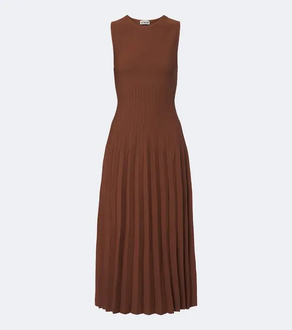 Staud Elyse Knitted Pleated Midi Dress
