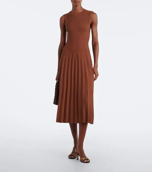 Staud Elyse Knitted Pleated Midi Dress