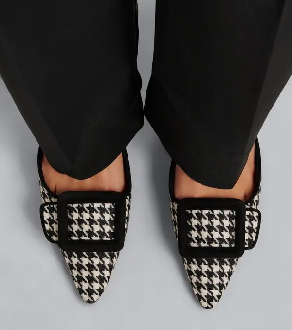 Manolo Blahnik Maysalebi Houndstooth Suede-trimmed Mules