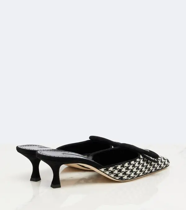 Manolo Blahnik Maysalebi Houndstooth Suede-trimmed Mules