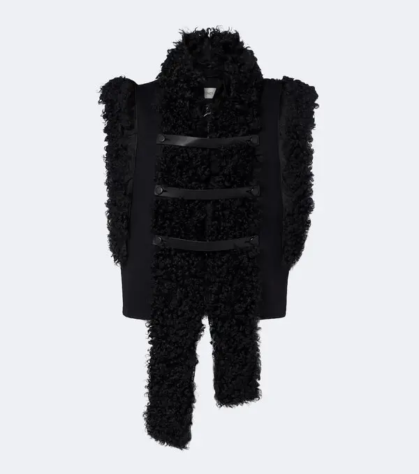 Fendi Shearling And Leather-trimmed Wool-blend Vest