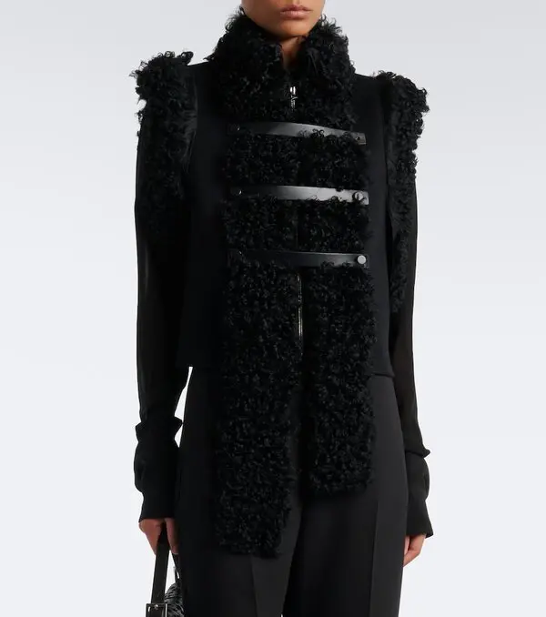 Fendi Shearling And Leather-trimmed Wool-blend Vest