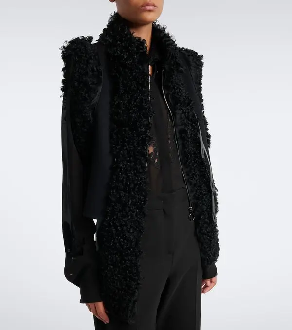 Fendi Shearling And Leather-trimmed Wool-blend Vest