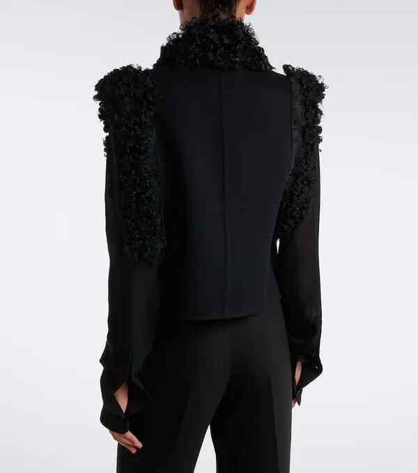 Fendi Shearling And Leather-trimmed Wool-blend Vest
