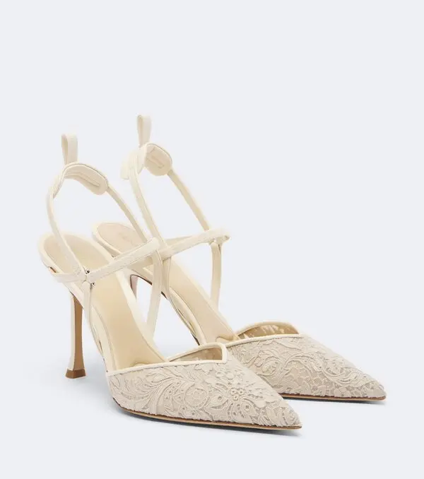 Fendi Colibrì Floral Lace Slingback Pumps - Beige