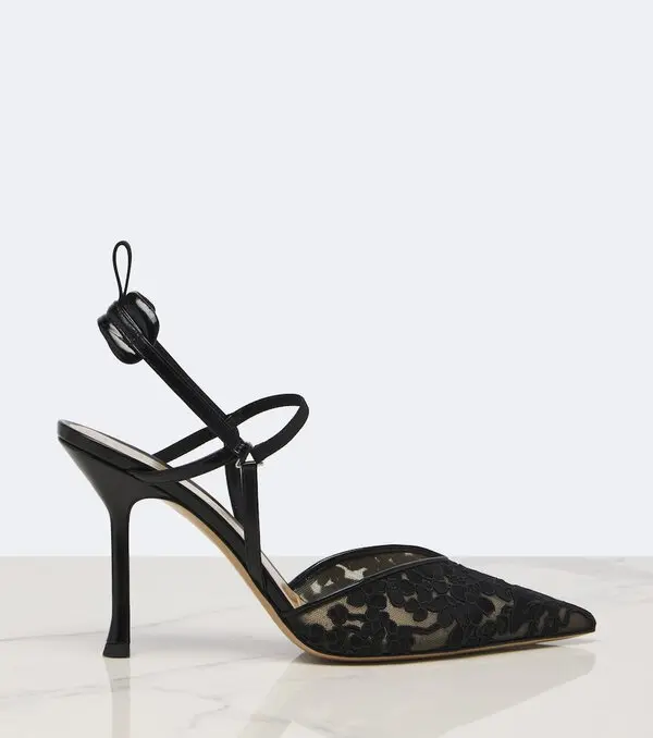 Fendi Colibrì Floral Lace Slingback Pumps - Black