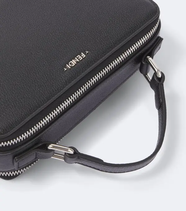Fendi Suede-lined Leather Crossbody Bag - Black