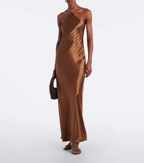 Staud Cedence Beaded Satin Slip Dress