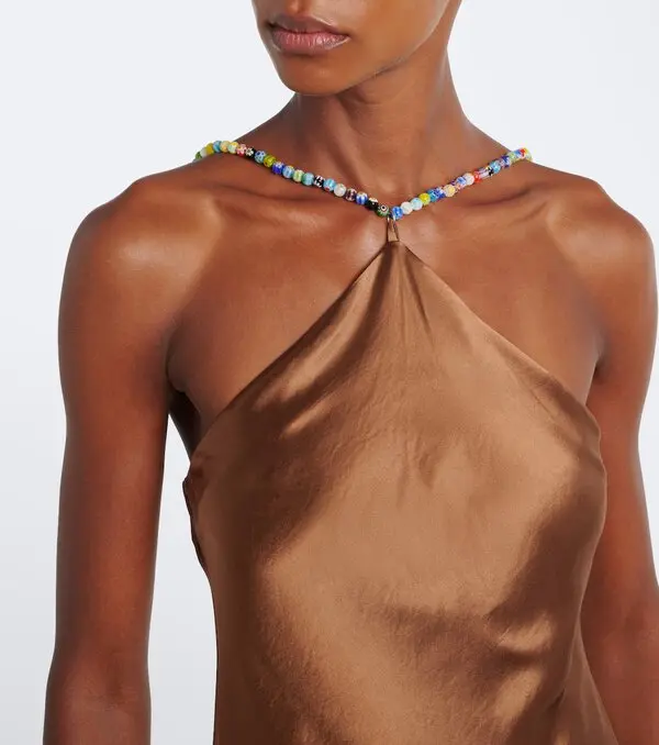 Staud Cedence Beaded Satin Slip Dress