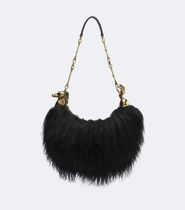 Chloé Chain Horse Large Shearling Shoulder Bag - Black