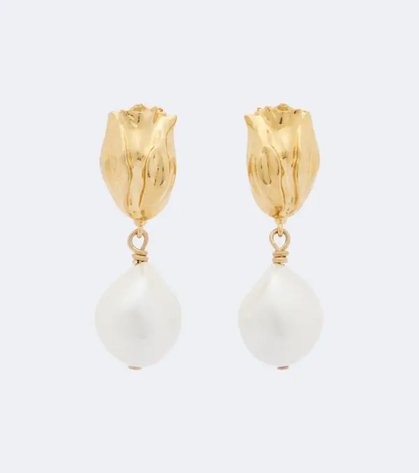 Chloé Faux Pearl Brass Earrings - Gold