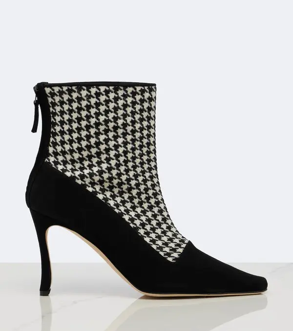 Manolo Blahnik Gosta Houndstooth Suede-trimmed Ankle Boots