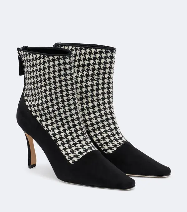 Manolo Blahnik Gosta Houndstooth Suede-trimmed Ankle Boots - Black