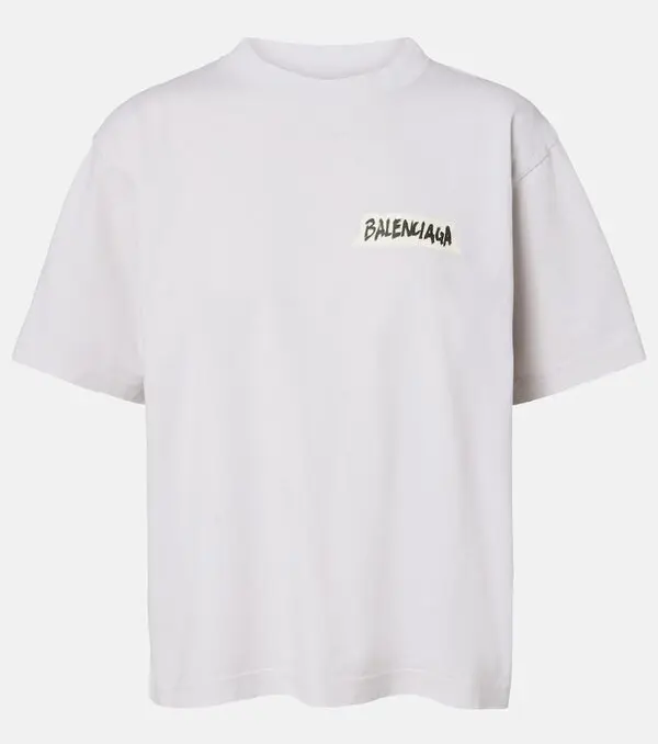Balenciaga Logo Cotton Jersey T-shirt - White