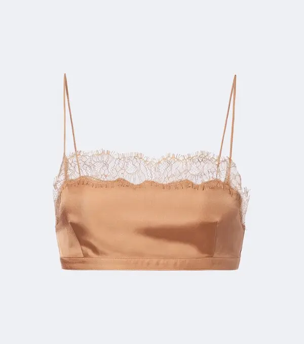 Ulla Johnson Leiko Lace-trimmed Silk Twill Crop Top