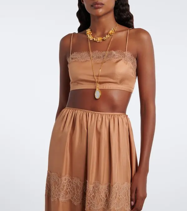 Ulla Johnson Leiko Lace-trimmed Silk Twill Crop Top