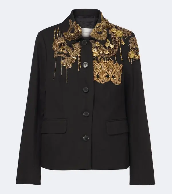 Dries Van Noten Embellished Cotton Jacket - Black