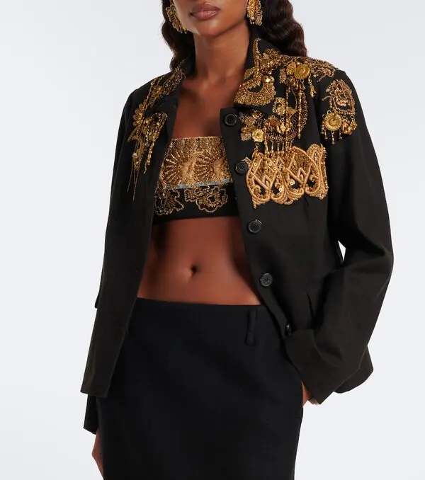 Dries Van Noten Embellished Cotton Twill Blazer