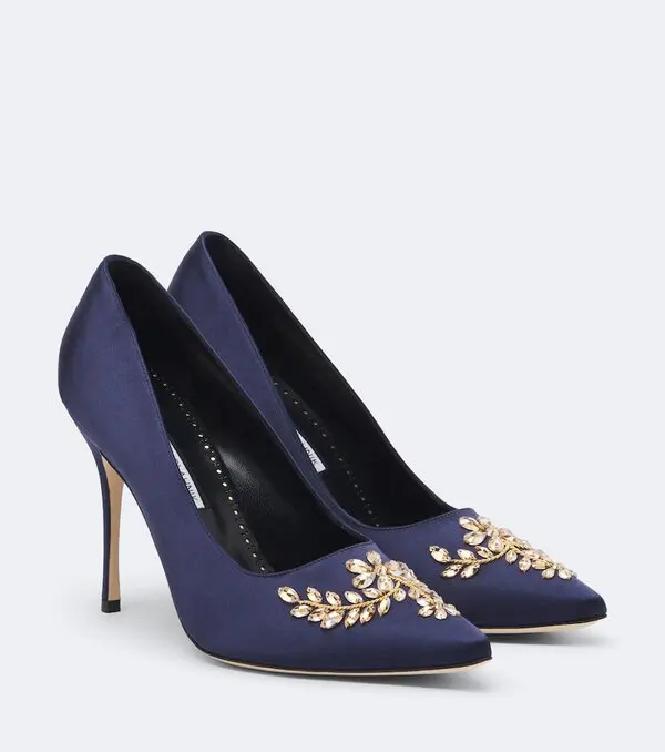 Manolo Blahnik Pasadis Embellished Satin Pumps