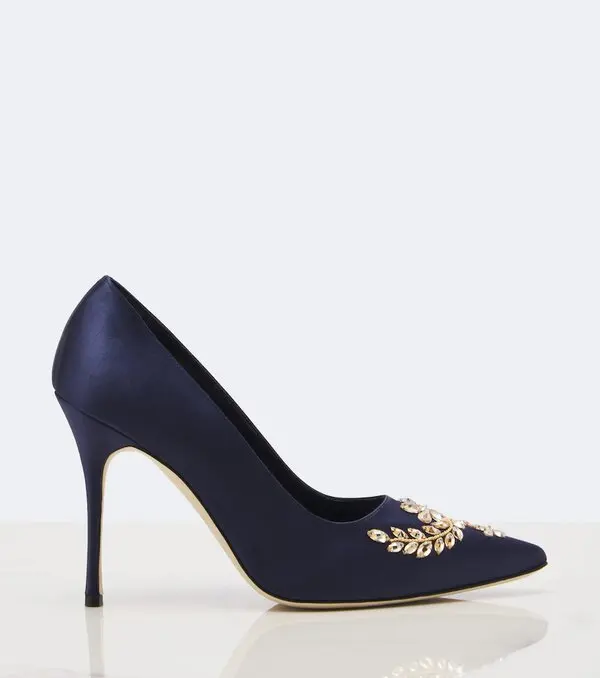 Manolo Blahnik Pasadis Embellished Satin Pumps
