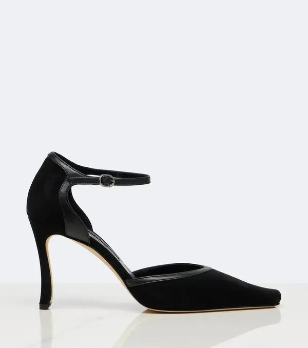 Manolo Blahnik Armelia Leather-trimmed Suede Pumps