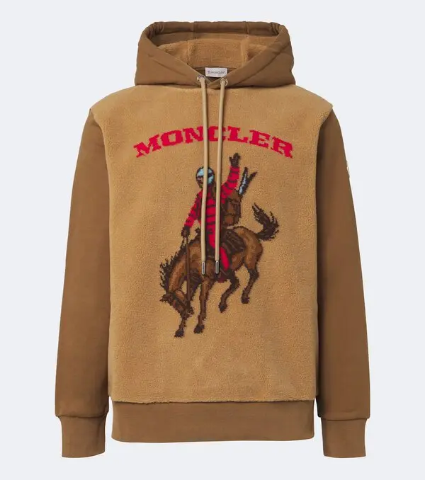 Moncler Printed Fleece And Cotton Hoodie - Brown