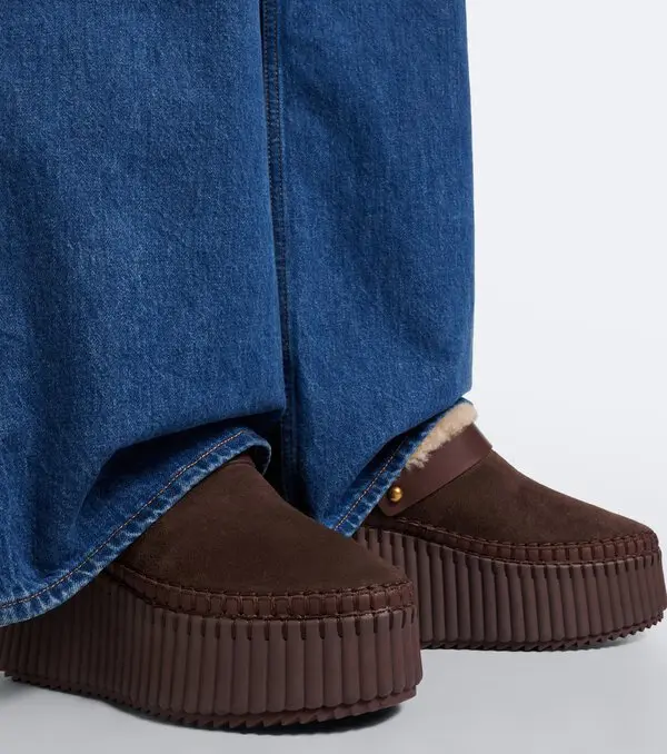 Chloé Nama Shearling-lined Suede Platform Mules