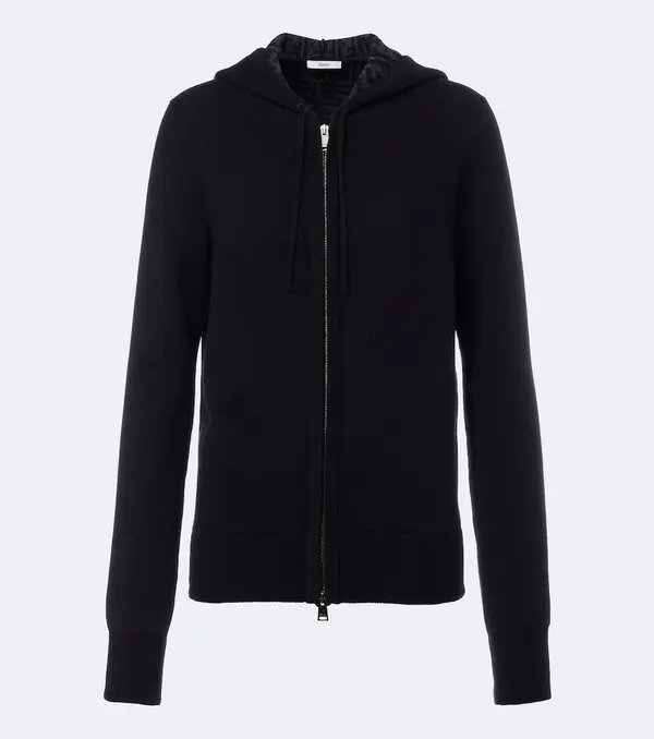 Fendi Zucca Cashmere-blend Zip-up Hoodie - Black