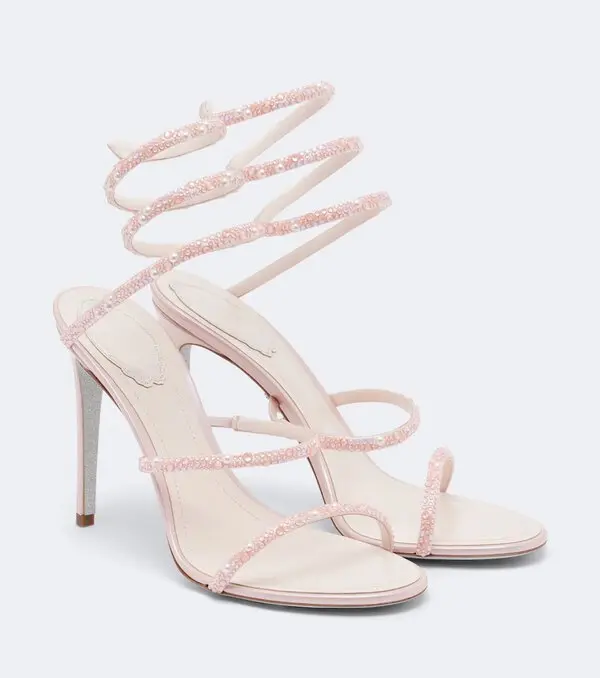 Rene Caovilla X Swarovski Cleo Embellished Leather Sandals - Pink