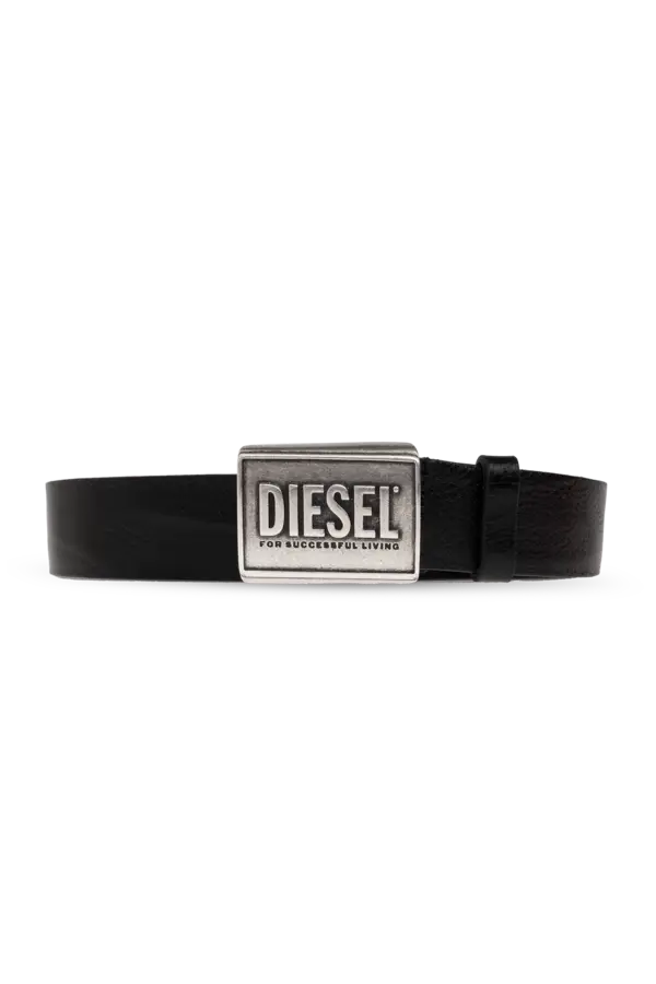 DIESEL® Leather Belt ‘b-metal Biscotto