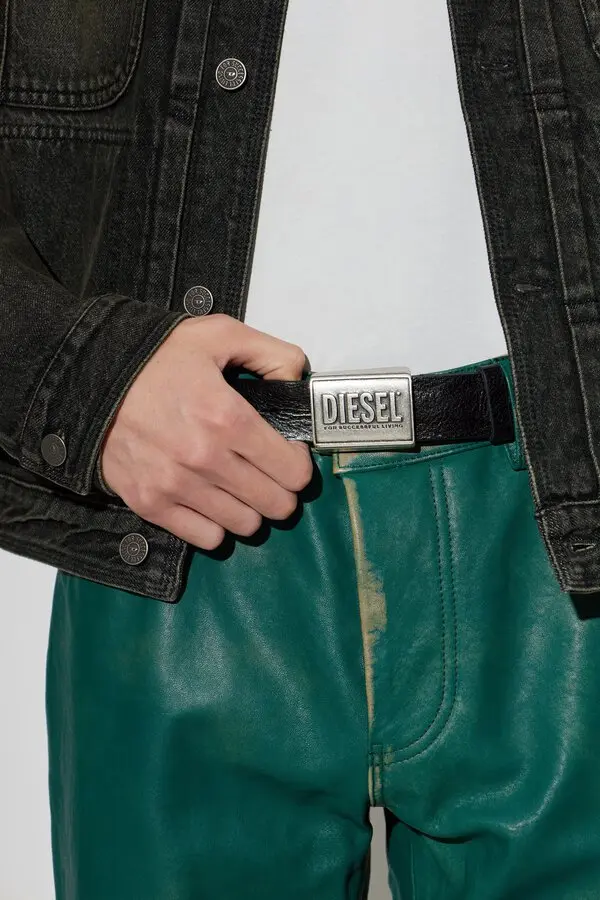 DIESEL® Leather Belt ‘b-metal Biscotto