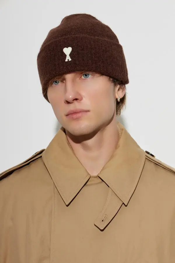 AMI Paris Cap With Embroidered Logo - Brown