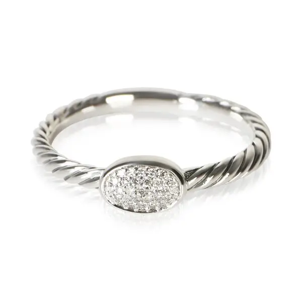 David Yurman Sterling Silver Diamond Cable Stacking Ring