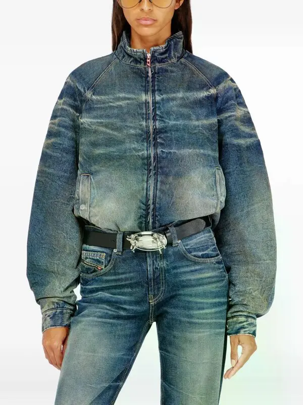 DIESEL® Padded Jacket In Creased Denim - Blue