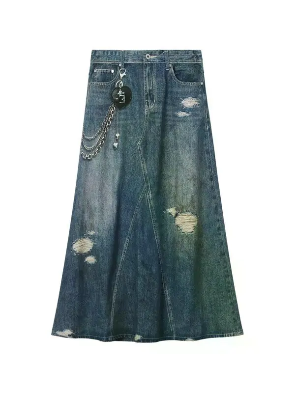 MUSIUM DIV. Distressed Chain-detail Denim Skirt - Blue