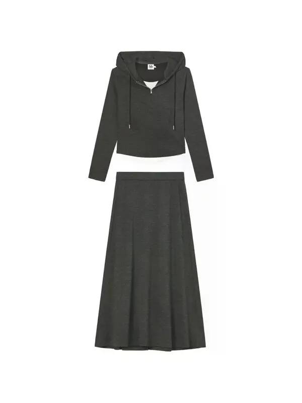 B+AB Hooded Two-piece Skirt Set - Grey