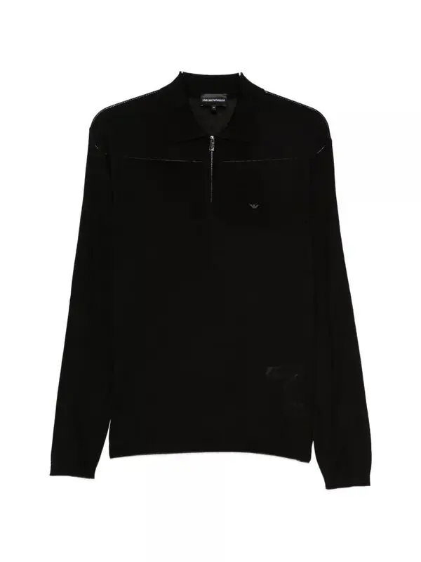 Emporio Armani Quarter-zip Polo-collar Polo Shirt - Black
