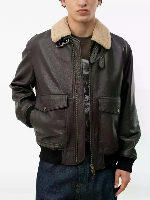 Hugo Shearling-collar Leather Jacket