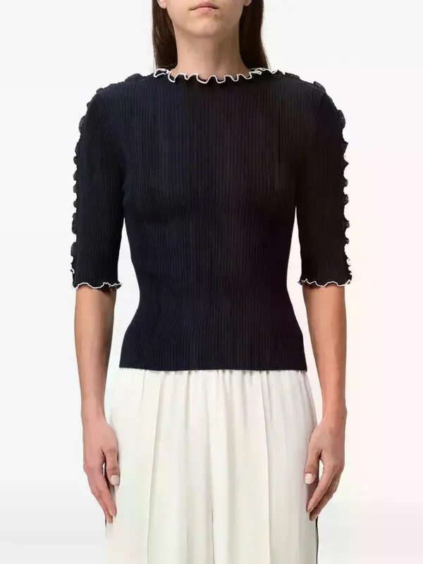 Fabiana Filippi Ruffled Ribbed-knit Sweater - Blue