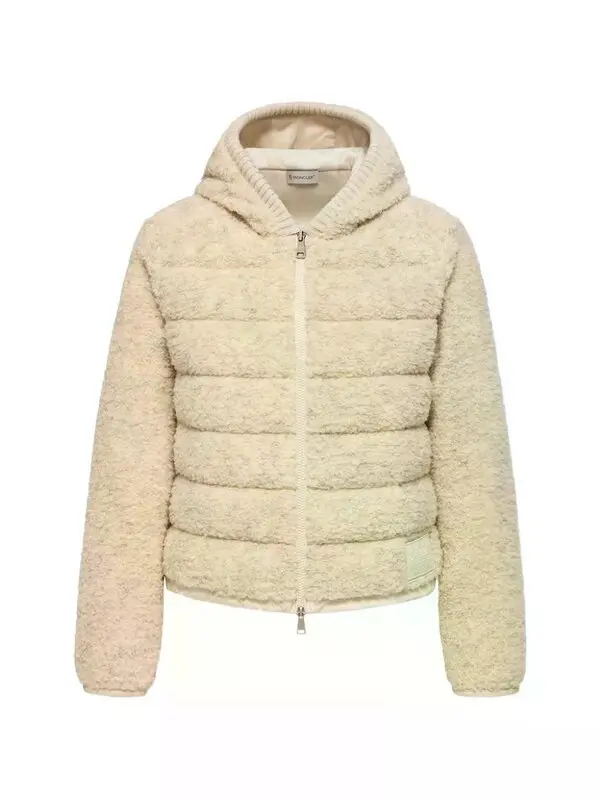 Moncler Fleece-texture Logo-patch Puffer Jacket - White