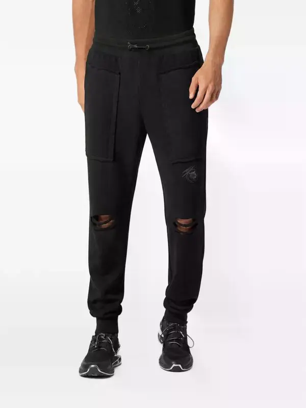 PLEIN SPORT Destroyed Raw-edge Track Pants - Black