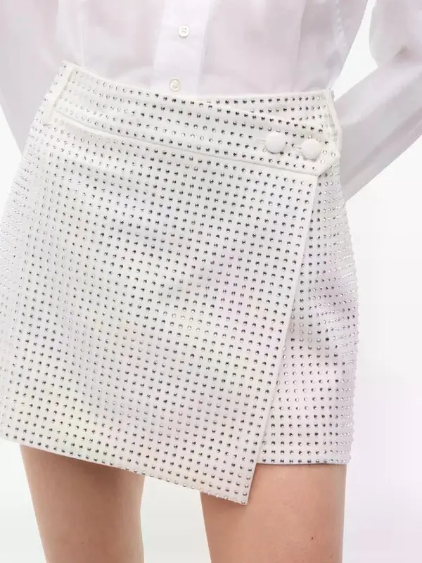 Pinko Fully Rhinestoned Wrap Mini Skirt - White