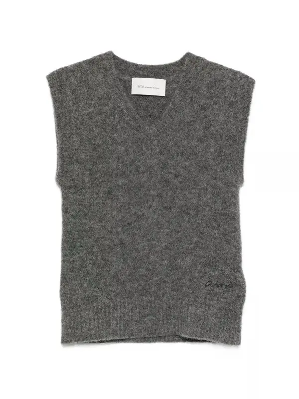AMI Paris V-neck Logo-embroidered Sweater